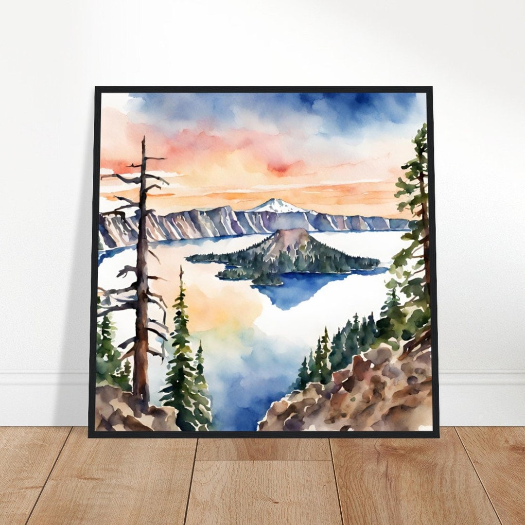 Crater Lake National Park Art, Crater Lake Painting, Crater Lake ...