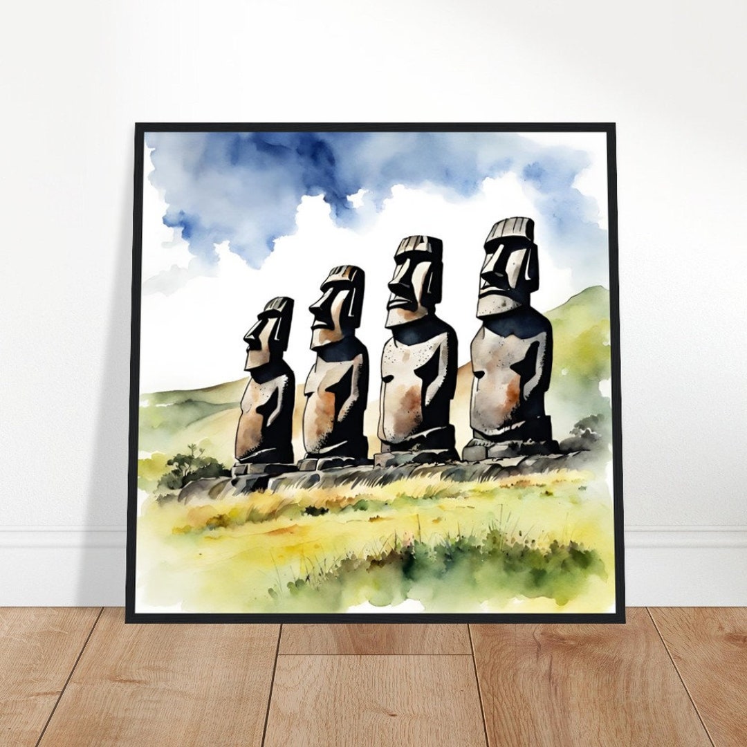 Moai Statues Art, Moai Statues Painting, Moai Statues Watercolor Art ...