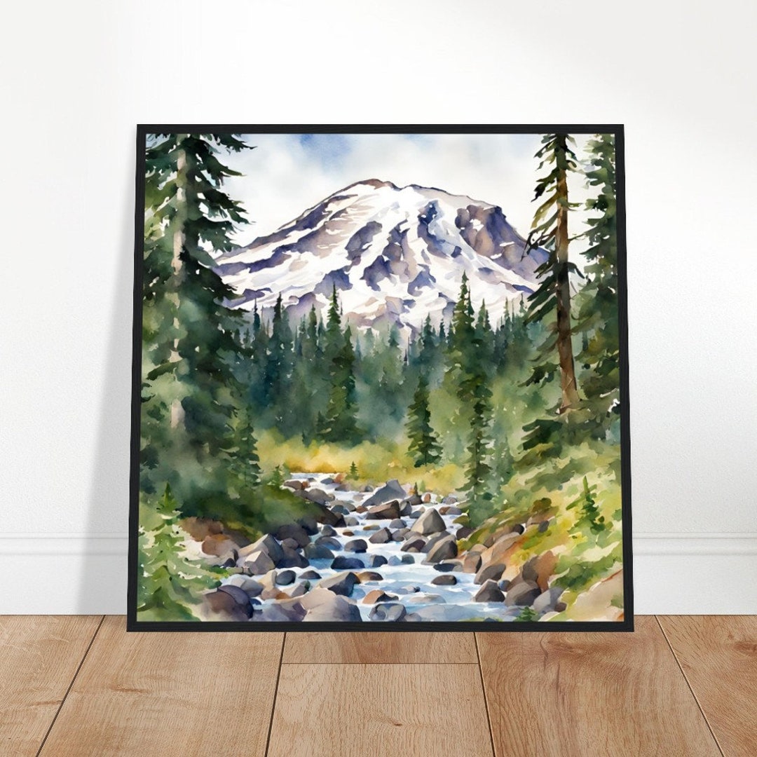 Mount Rainier Art, Mount Rainier Painting, Mount Rainier Watercolor Art ...
