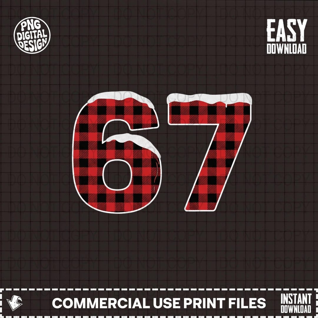 Buffalo Plaid Number 67 Digital Image: Red and Black Check Pattern, PNG ...