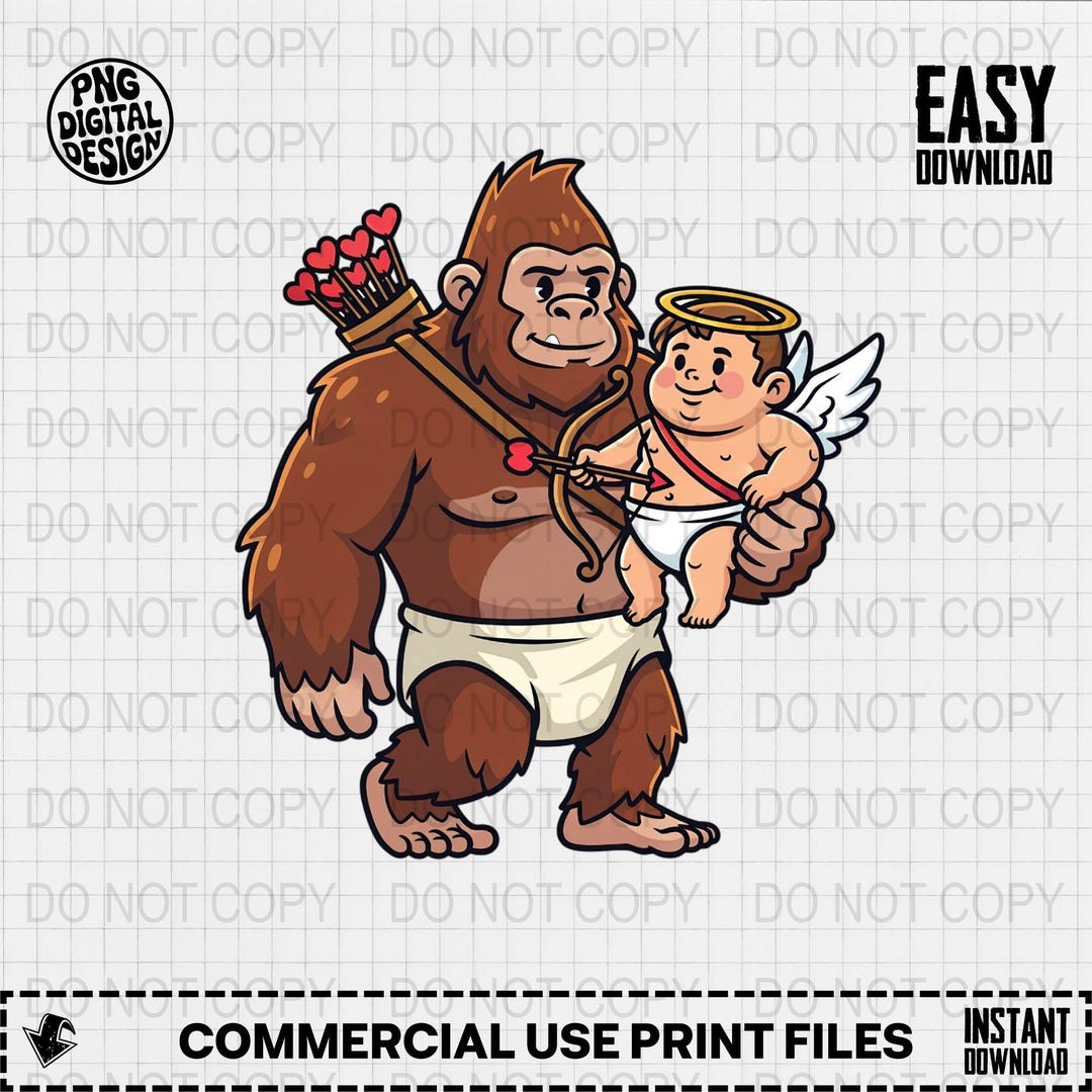 Funny Gorilla Cupid PNG, Valentine Clipart Digital Download, Ape Love ...