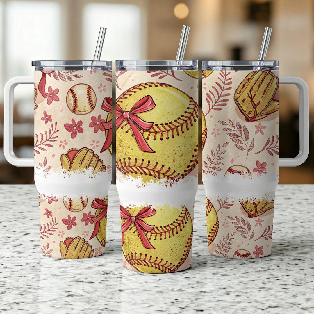 Softball Themed Tumbler, Baseball Print Cups for Sports Fans, Fastpitch ...