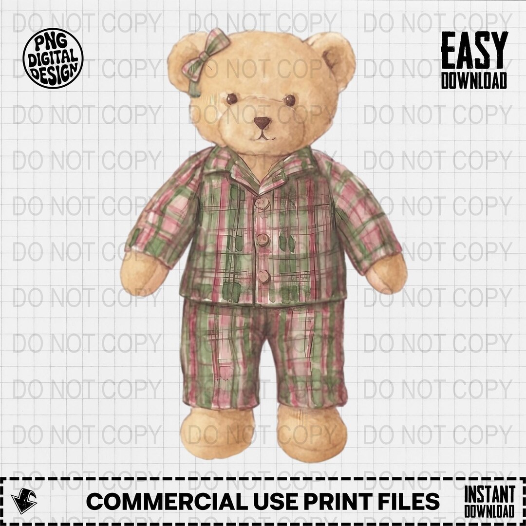 Teddy Bear Clipart: Plaid Pajamas, Transparent, High Resolution ...