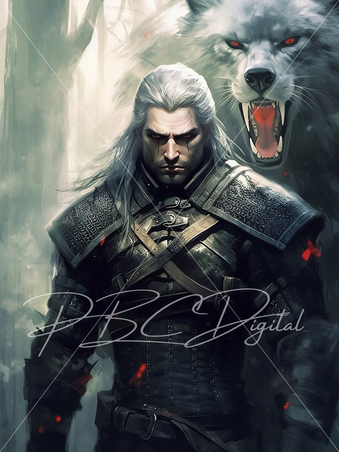 The Witcher Digital Download - Geralt of Rivia, the White Wolf , Printable Poster, Digital Art ...