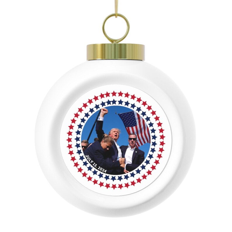 Trump Shot Christmas Ball Ornament 3 Inches July 13, 2024 Rally Grazed ...