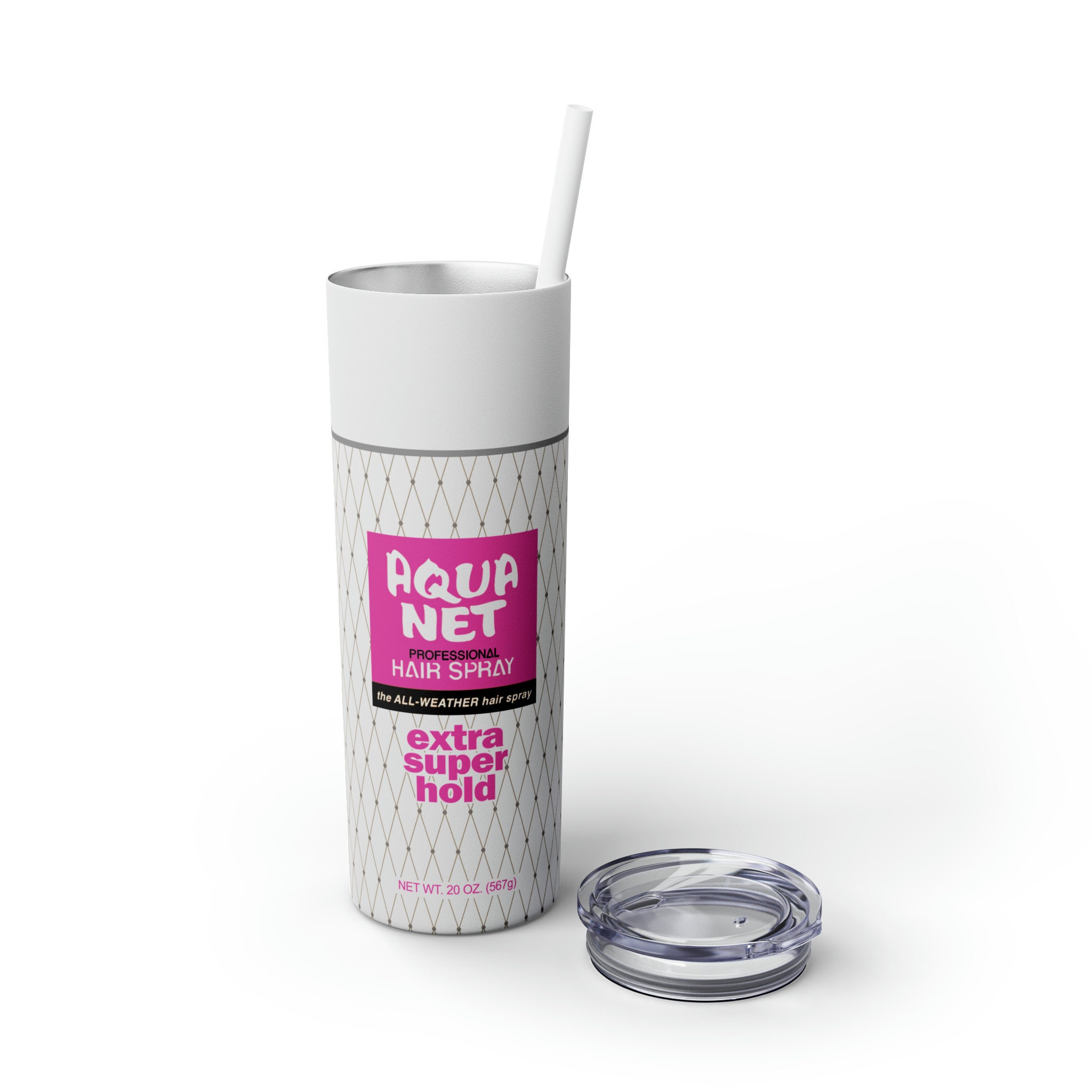 Retro Hair Spray 80's White Can Aqua Net Skinny Tumbler With Straw ...
