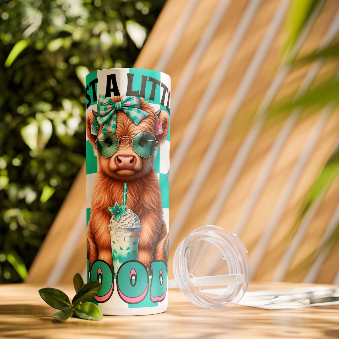 Just a Little Moody Cute Highland Cow Skinny Tumbler Retro Summer Cow ...