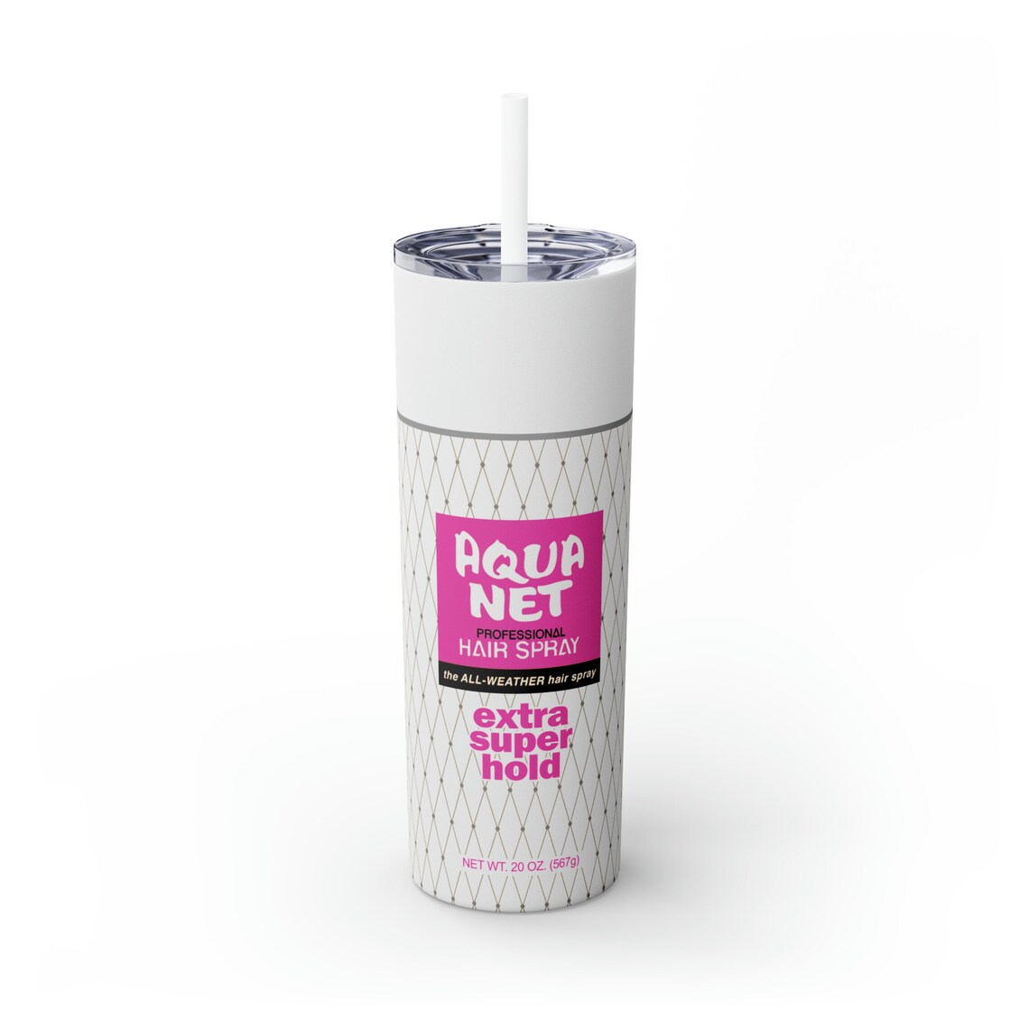 Retro Hair Spray 80's White Can Aqua Net Skinny Tumbler With Straw ...