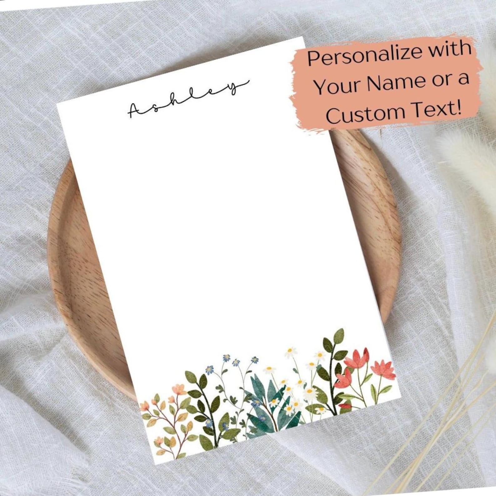 Personalized Notepad With Name Floral Stationery Custom Office Supply ...