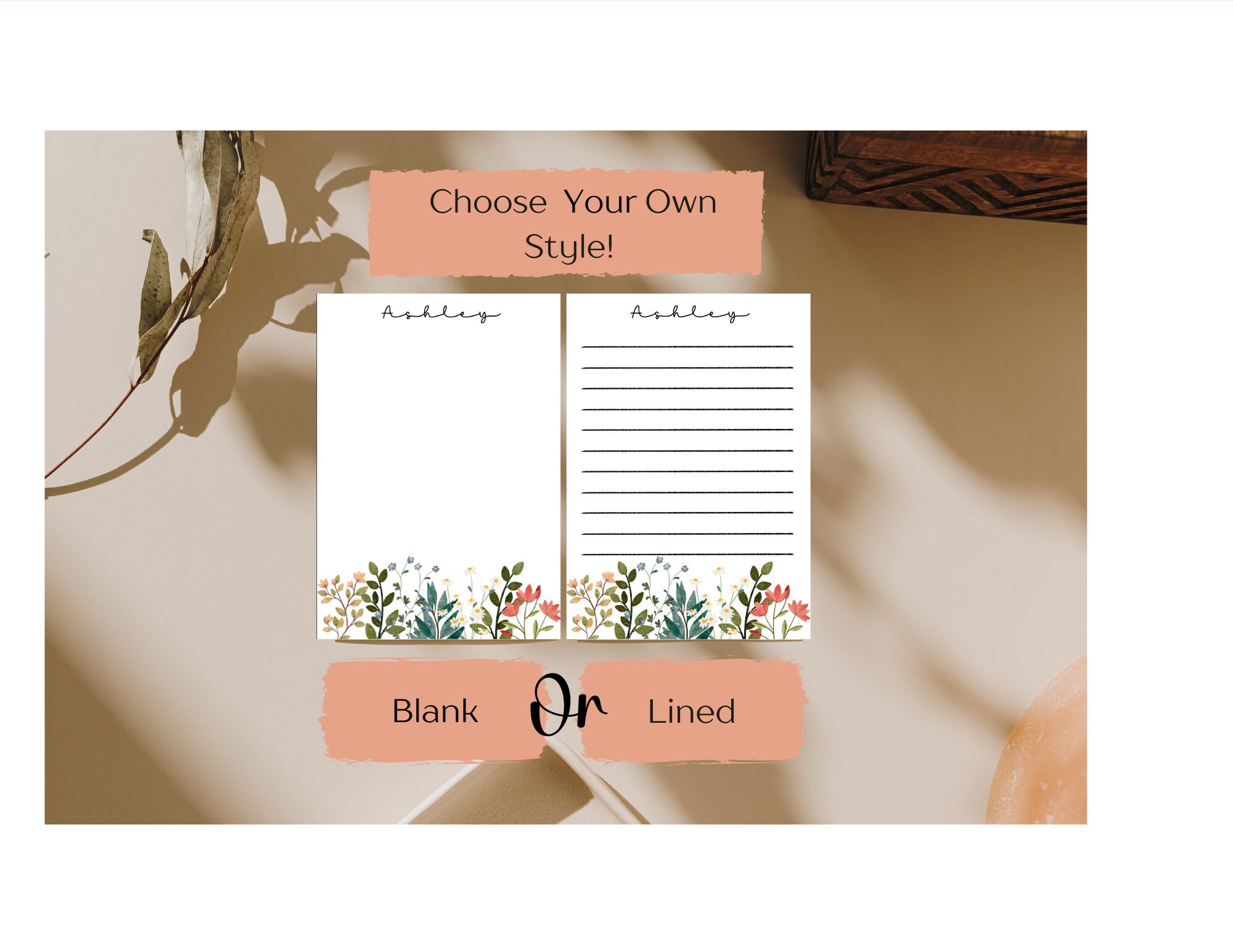 Personalized Notepad With Name Floral Stationery Custom Office Supply ...