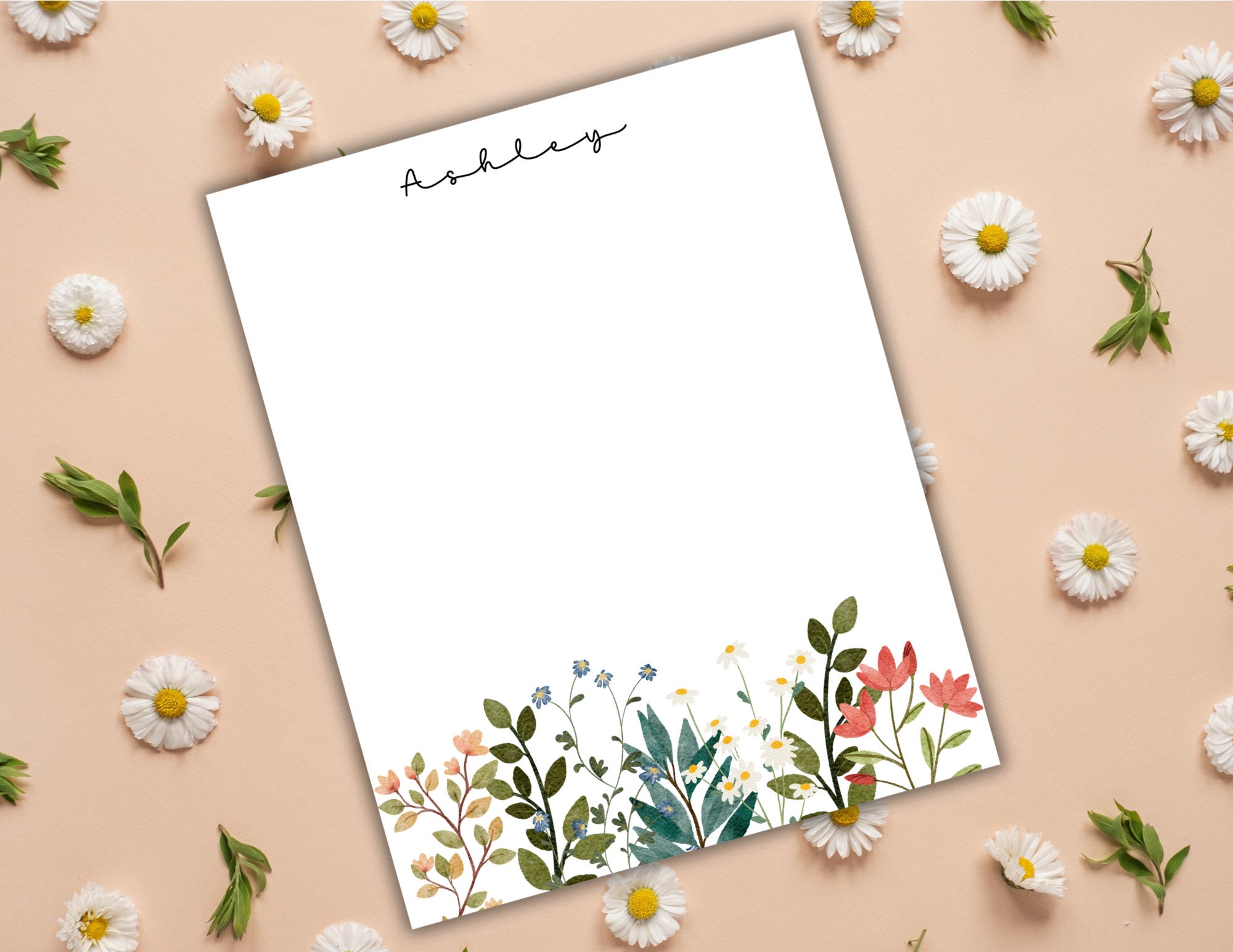 Personalized Notepad With Name Floral Stationery Custom Office Supply ...