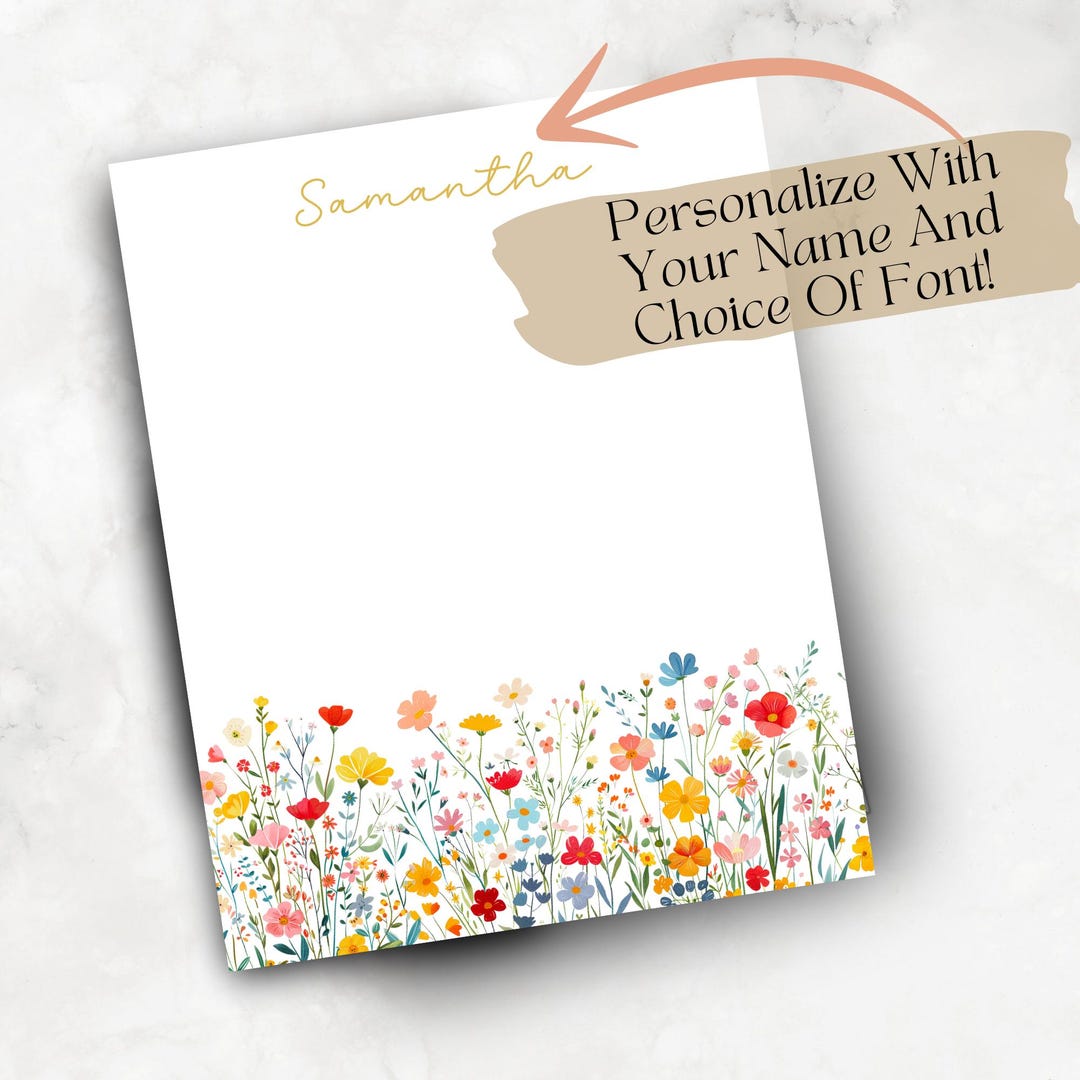Personalized Floral Notepad Wildflower Custom Name Pad Custom ...