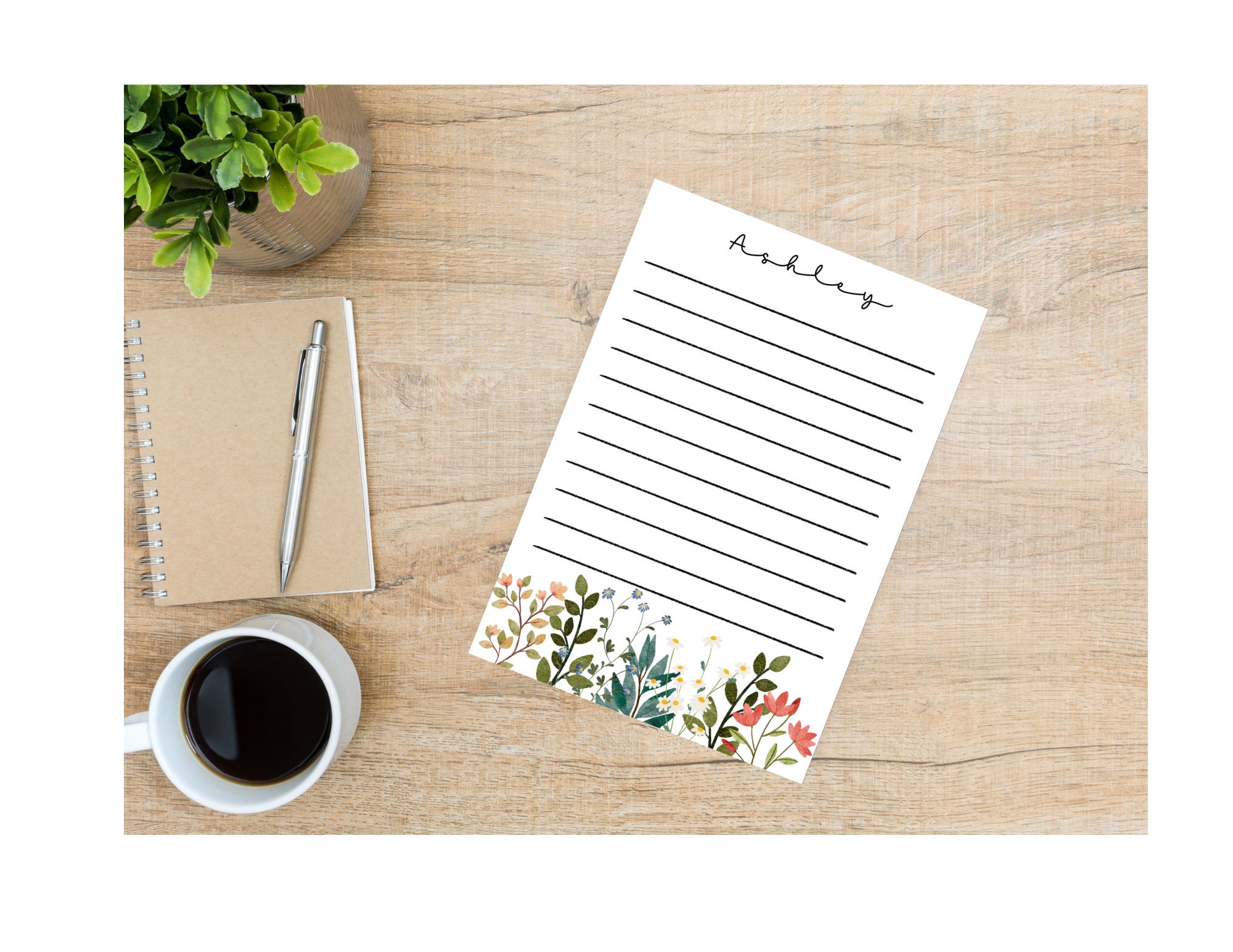 Custom Flower Notepad Personalized Memo Pad Custom Name Pad Floral ...