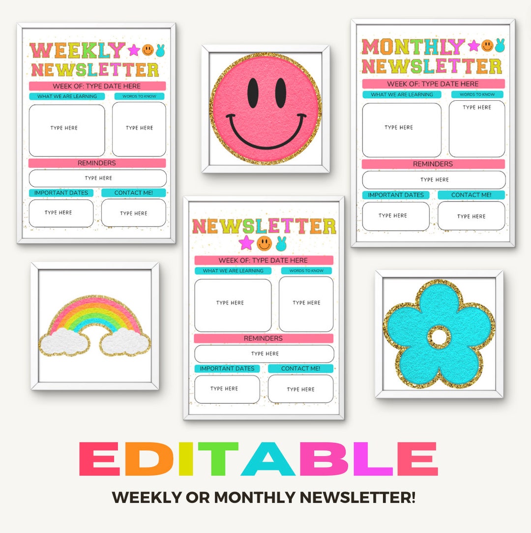 Editable Teacher Newsletter Groovy Rainbow Newsletter Weekly or Monthly ...