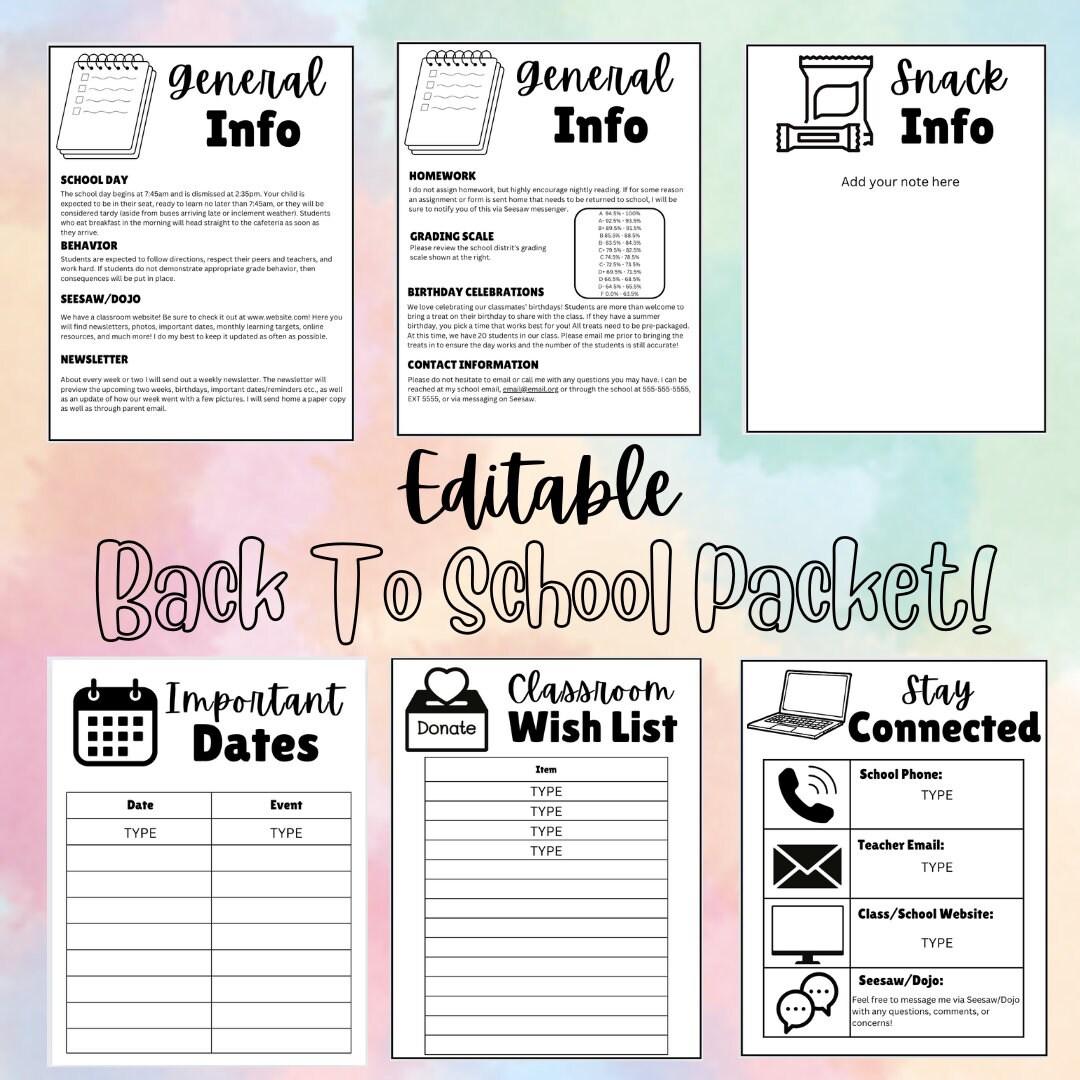 Editable Meet the Teacher Packet Back to School Parent Packet - Etsy