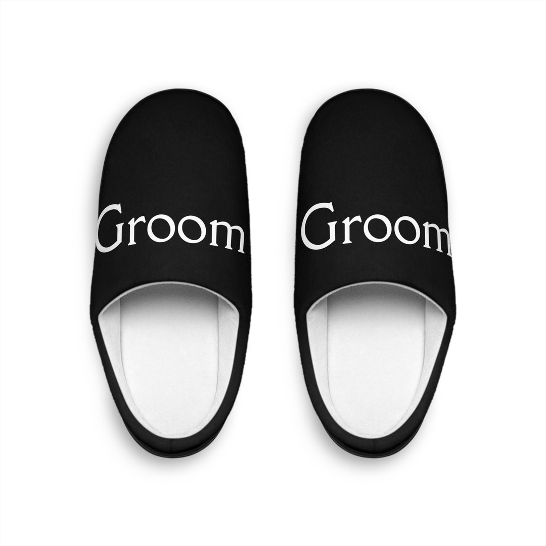 Groom Matching Black Wedding Slippers, His & Hers, Bride and Groom ...