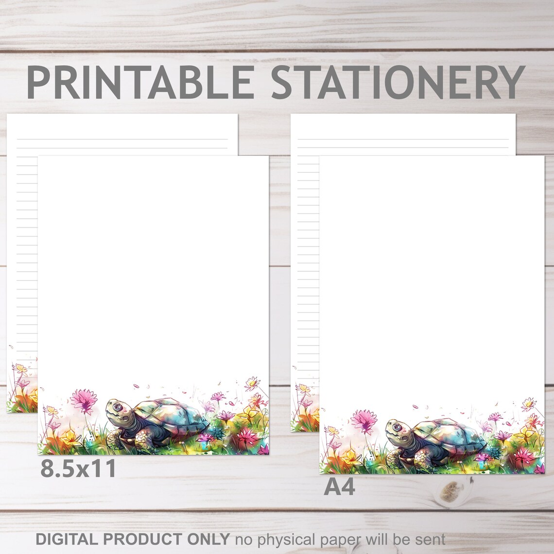 Turtle Printable Stationery in A4 and 8.5x11 US Letter Size Print at ...