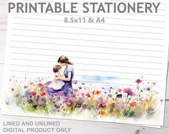 Mother and Daughter Meadow Spring Flowers Printable Stationery Lined No ...