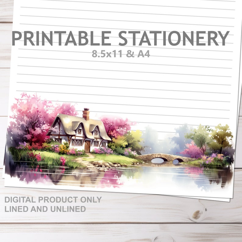 Cherry Blossom English Cottage Printable Stationery Paper Lined and ...