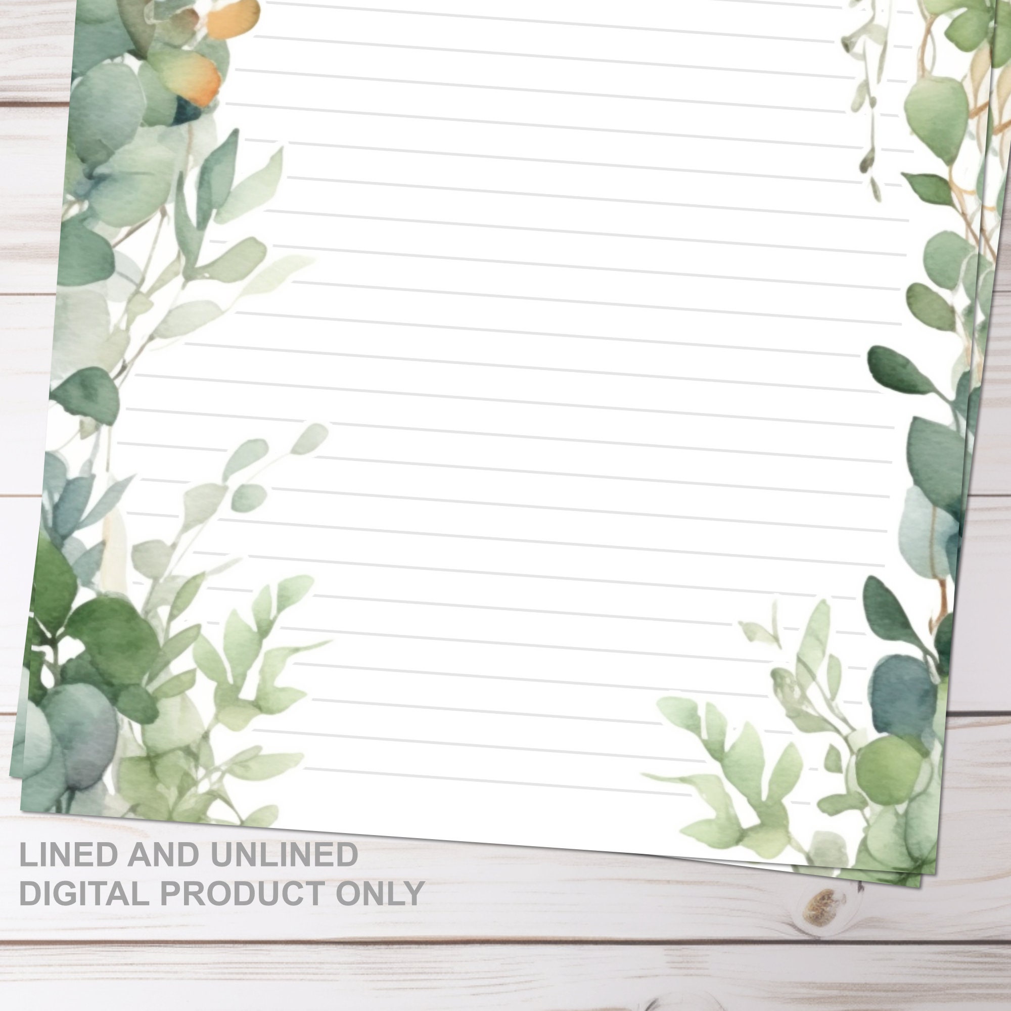 Eucalyptus Leaves and Vines Printable Stationery Set Lined and Unlined ...