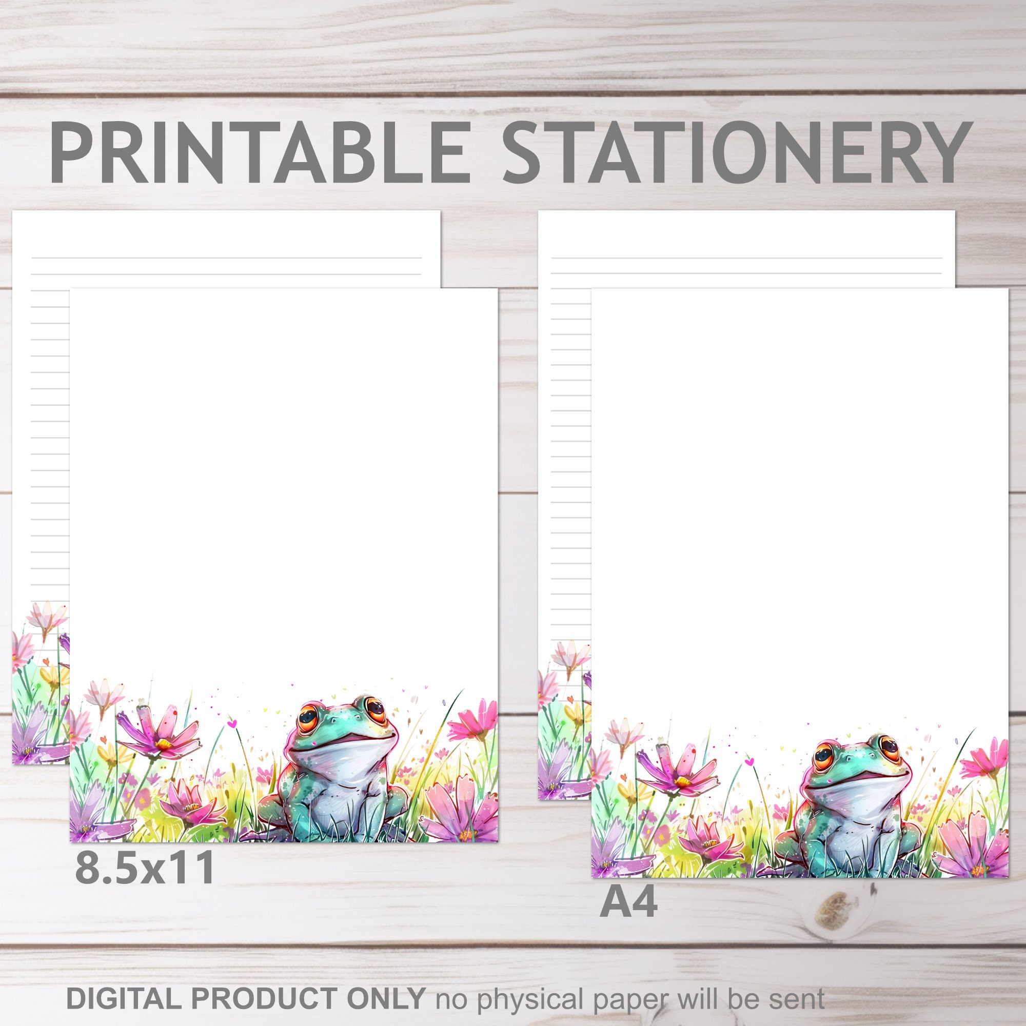 Frog Printable Stationery in A4 and 8.5x11 US Letter Size Print at Home ...