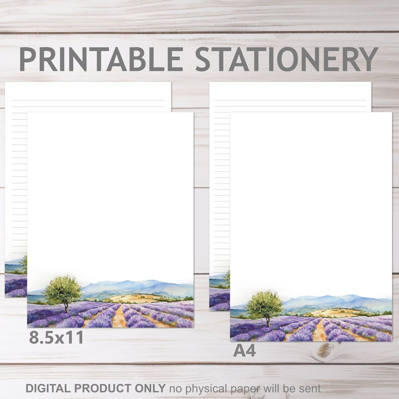 Lavender Flower Fields Digital Printable Stationery Lined and Unlined ...