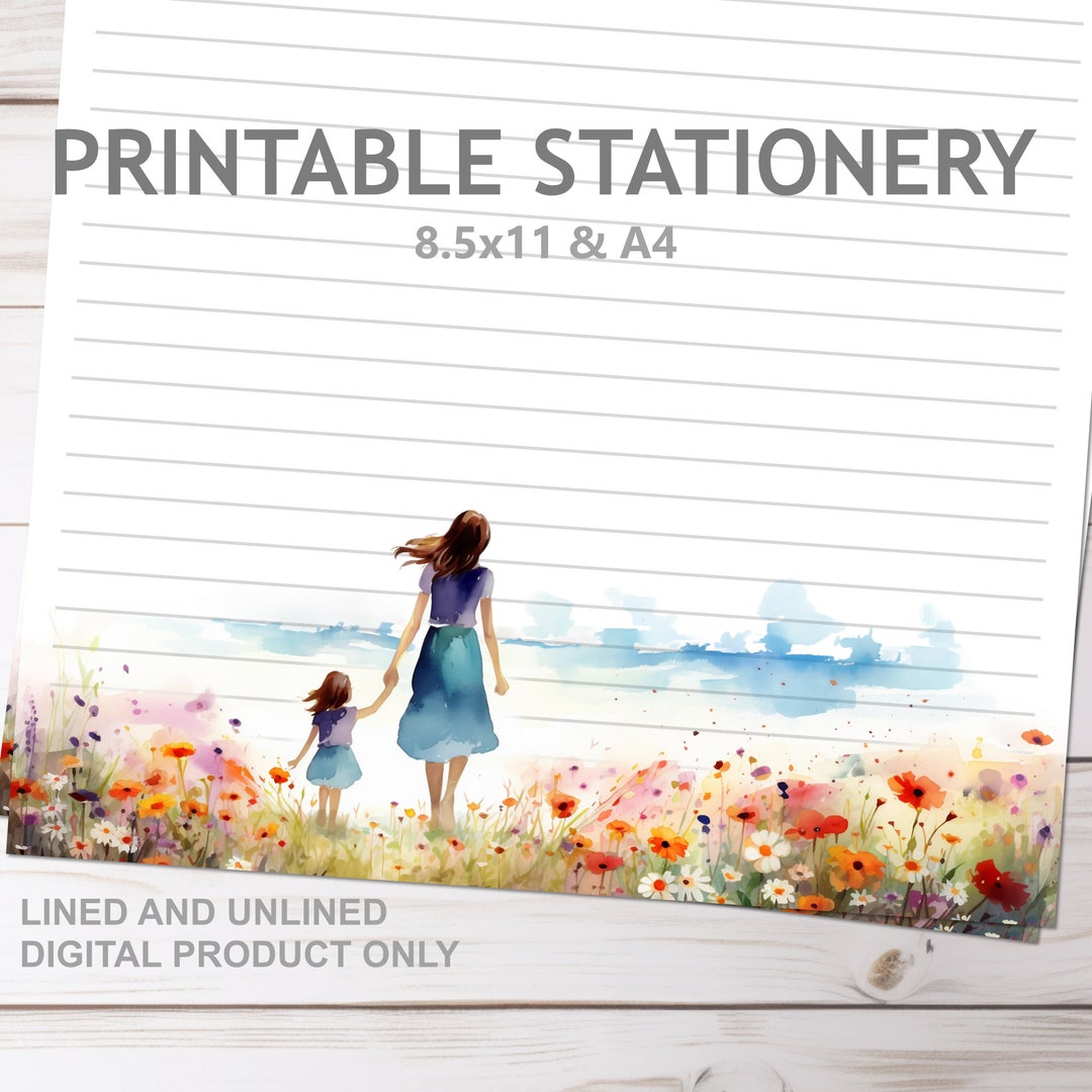 Mother and Daughter Meadow Spring Flowers Printable Stationery Lined No ...