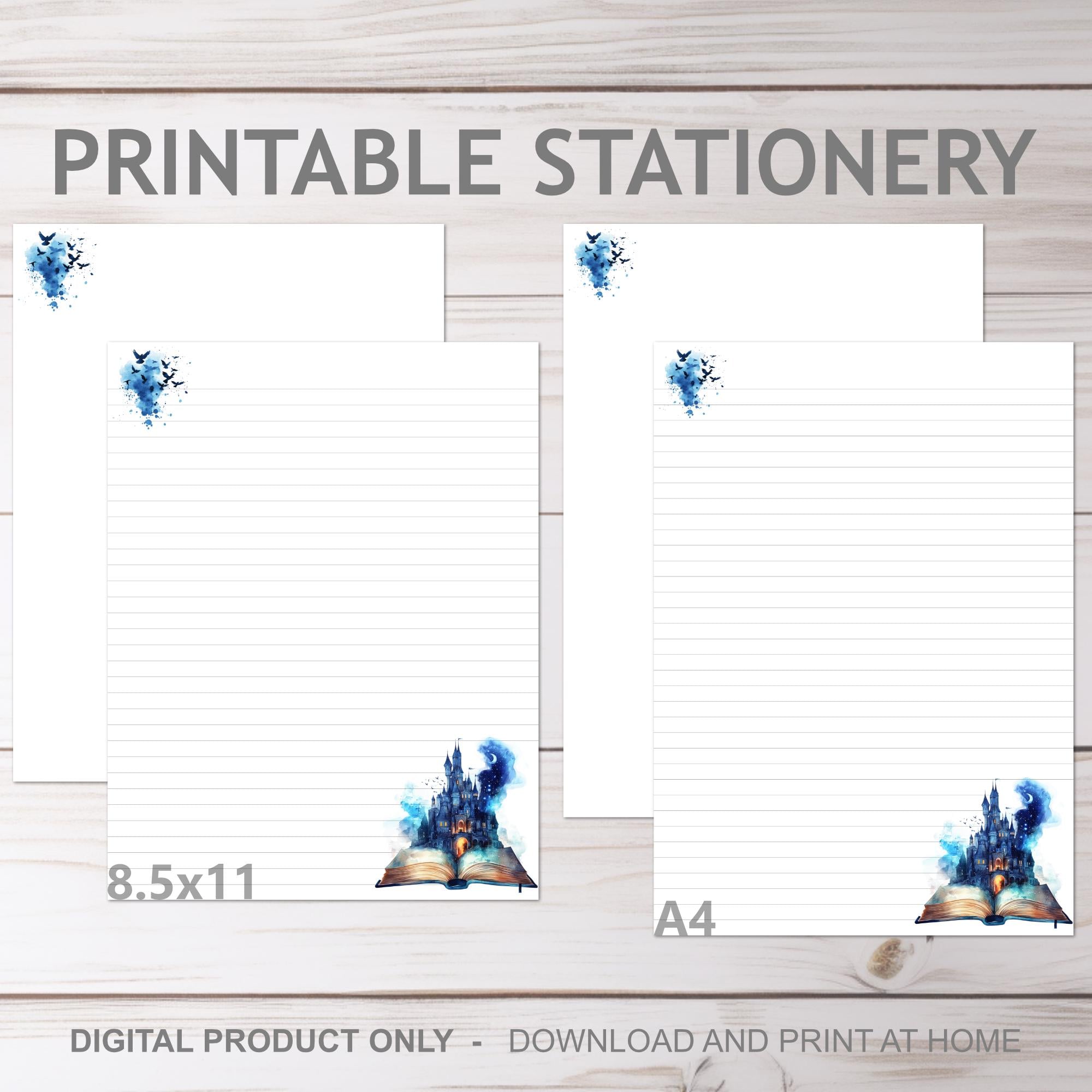 Fantasy Castle Books Printable Stationery A4 8.5x11 US Letter Size ...