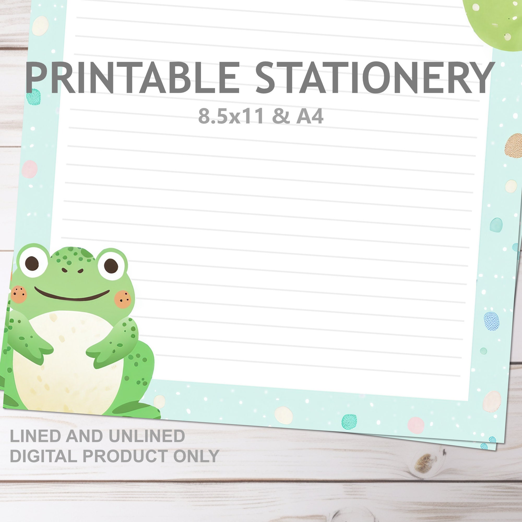 Cute Frogs Printable Kids Pen Pal Stationery Lined and Unlined A4 and 8 ...