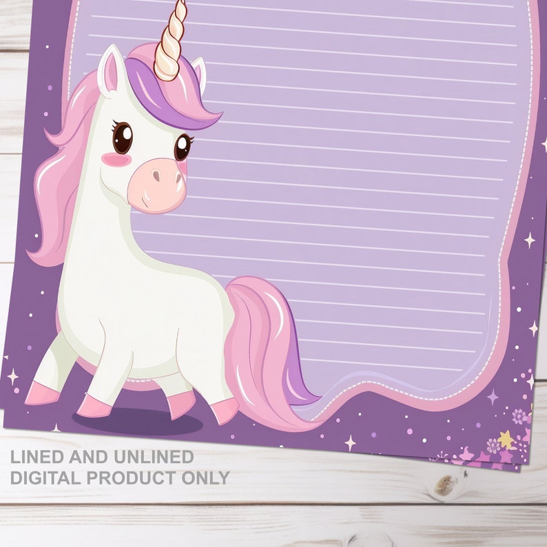 Cute Unicorns Printable Kids Pen Pal Stationery Lined and Unlined A4 ...
