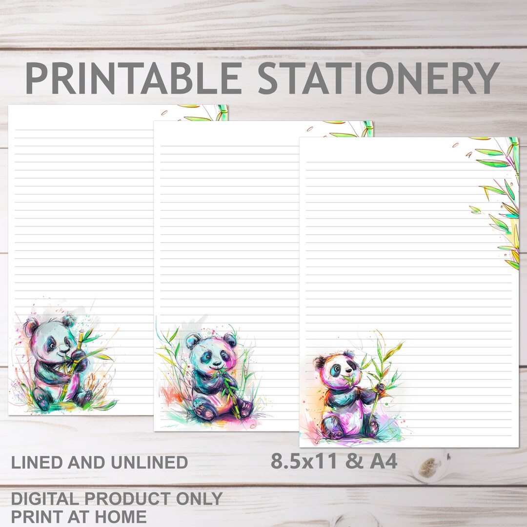 Panda With Bamboo Colorful Kids Pen Pal Printable Stationery in A4 and ...