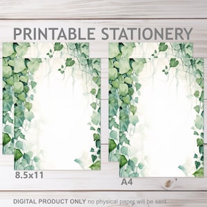 Ivy Leaves and Vines Nature Printable Stationery Set Lined and Unlined ...
