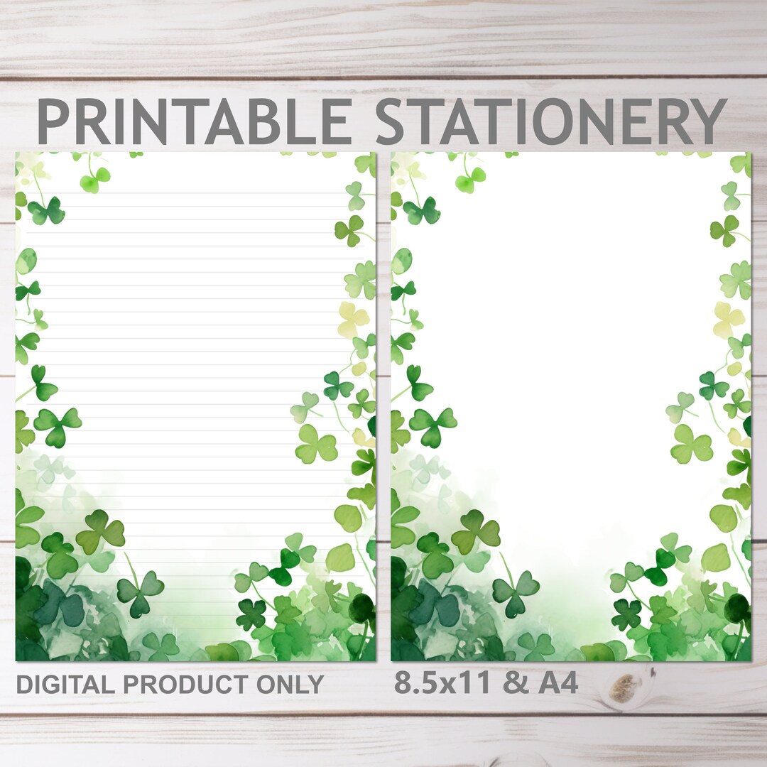 St. Patrick's Day Printable Stationery Lined and Unlined in A4 and 8 ...