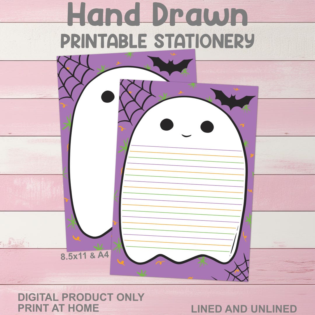 Spooky Ghost Printable Stationery A4 8.5x11 US Letter Size - Kawaii ...