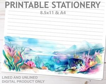 Ocean Waves Printable JW Stationery Lined and Unlined in A4 and 8.5x11 ...
