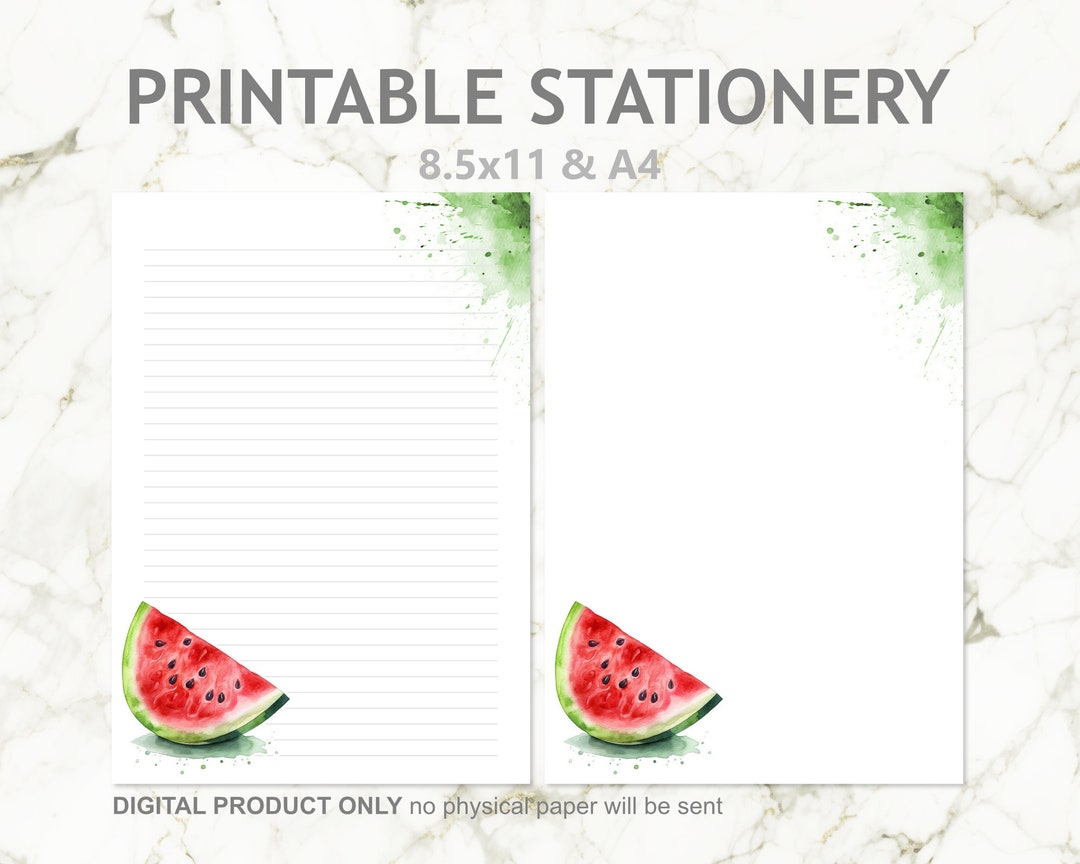 Watercolor Watermelon Printable Stationery Lined and Unlined - Etsy
