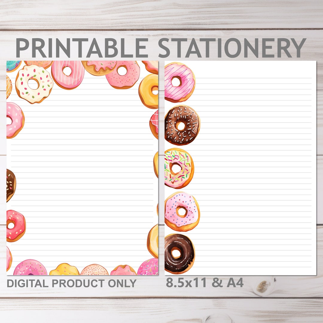 Donuts Colorful Sprinkles Printable Stationery Lined and Unlined in A4 ...