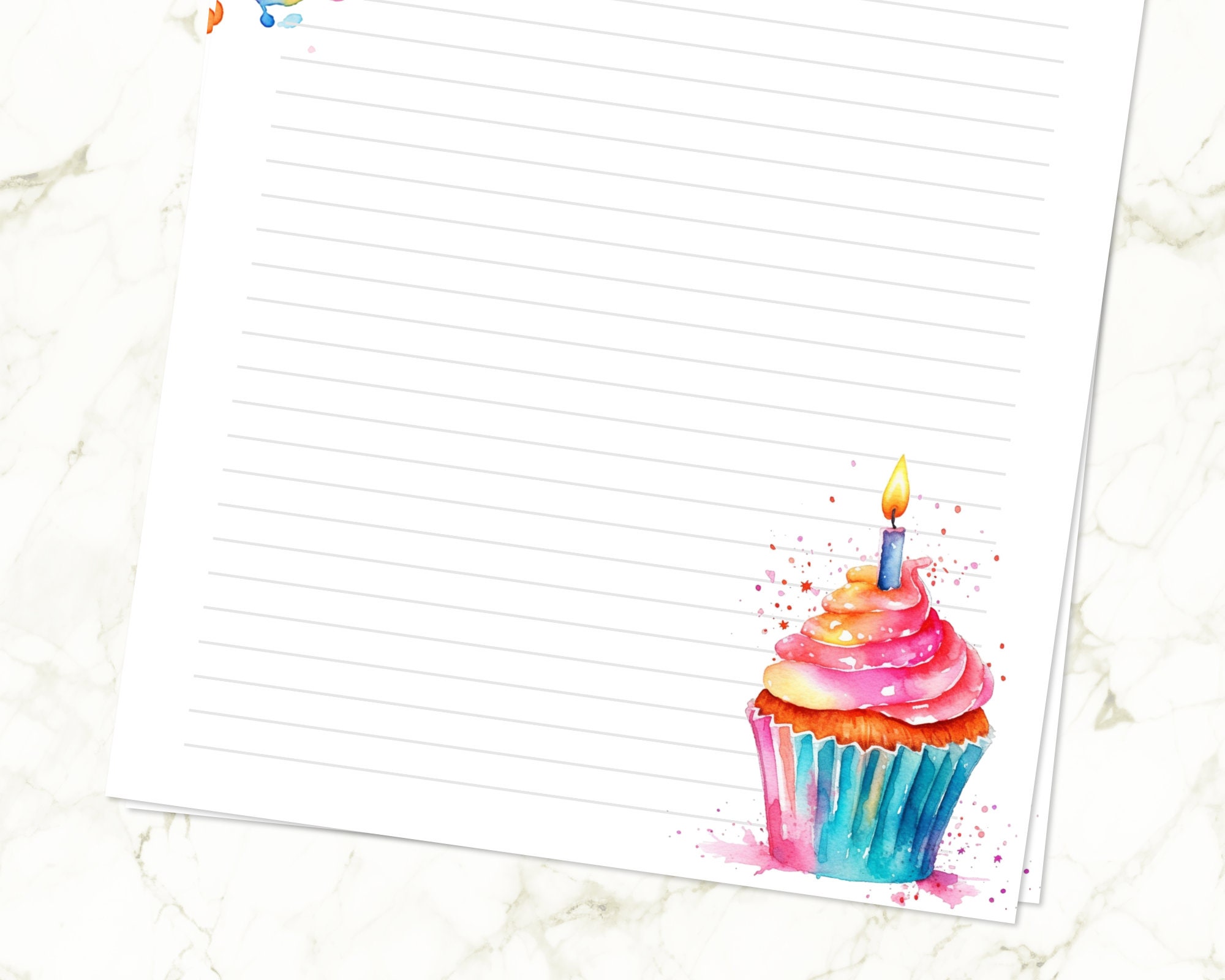 Birthday Cupcake Pink and Blue Printable Stationery Set Lined - Etsy