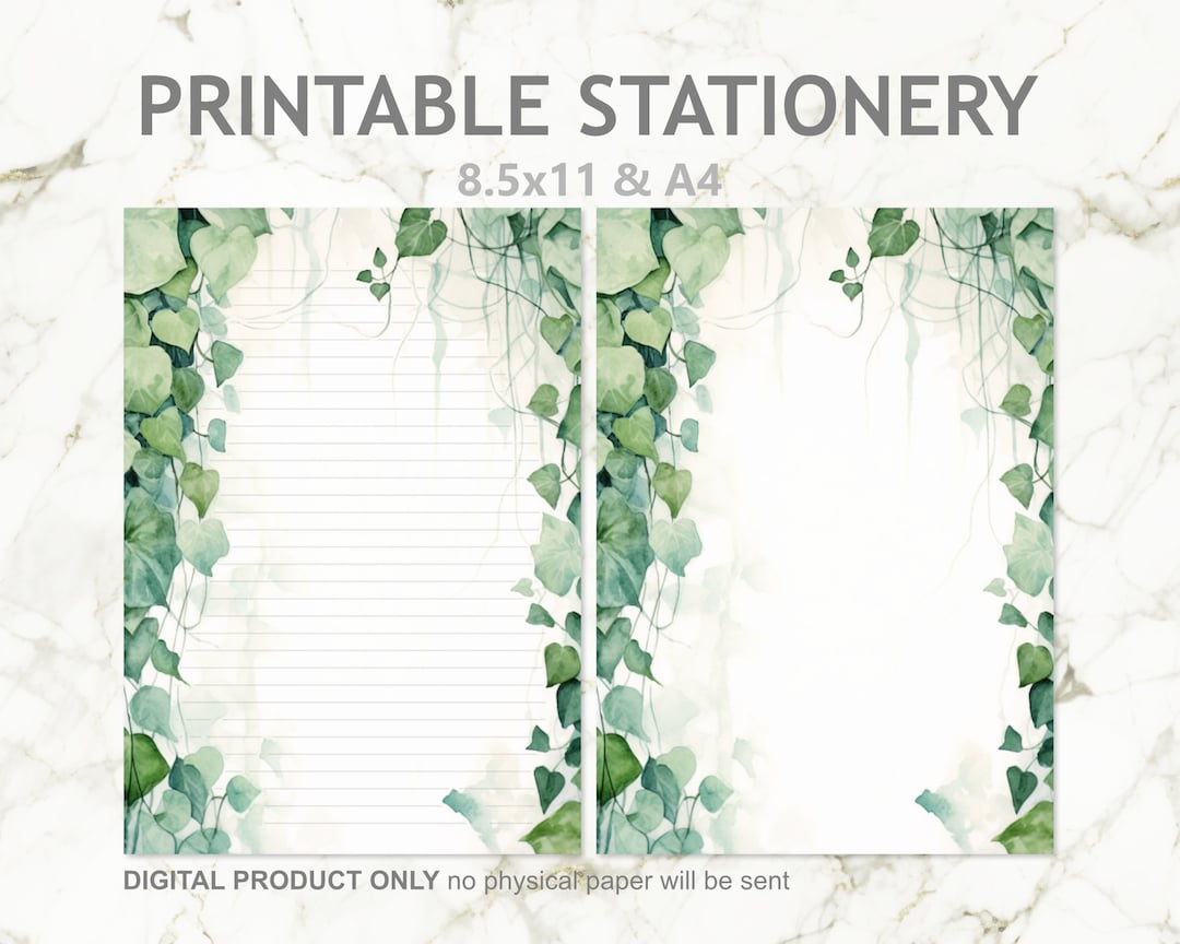 Ivy Leaves and Vines Nature Printable Stationery Set Lined and - Etsy