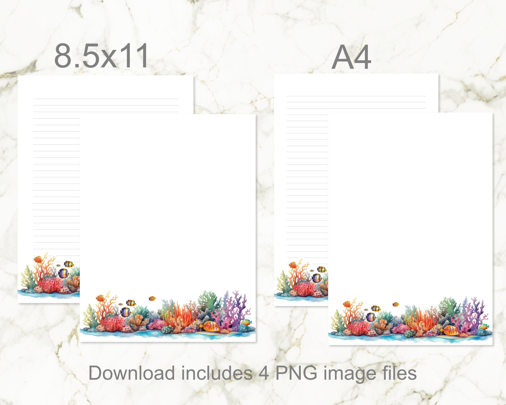 Coral Reef Tropical Fish Printable Stationery Set Lined and - Etsy