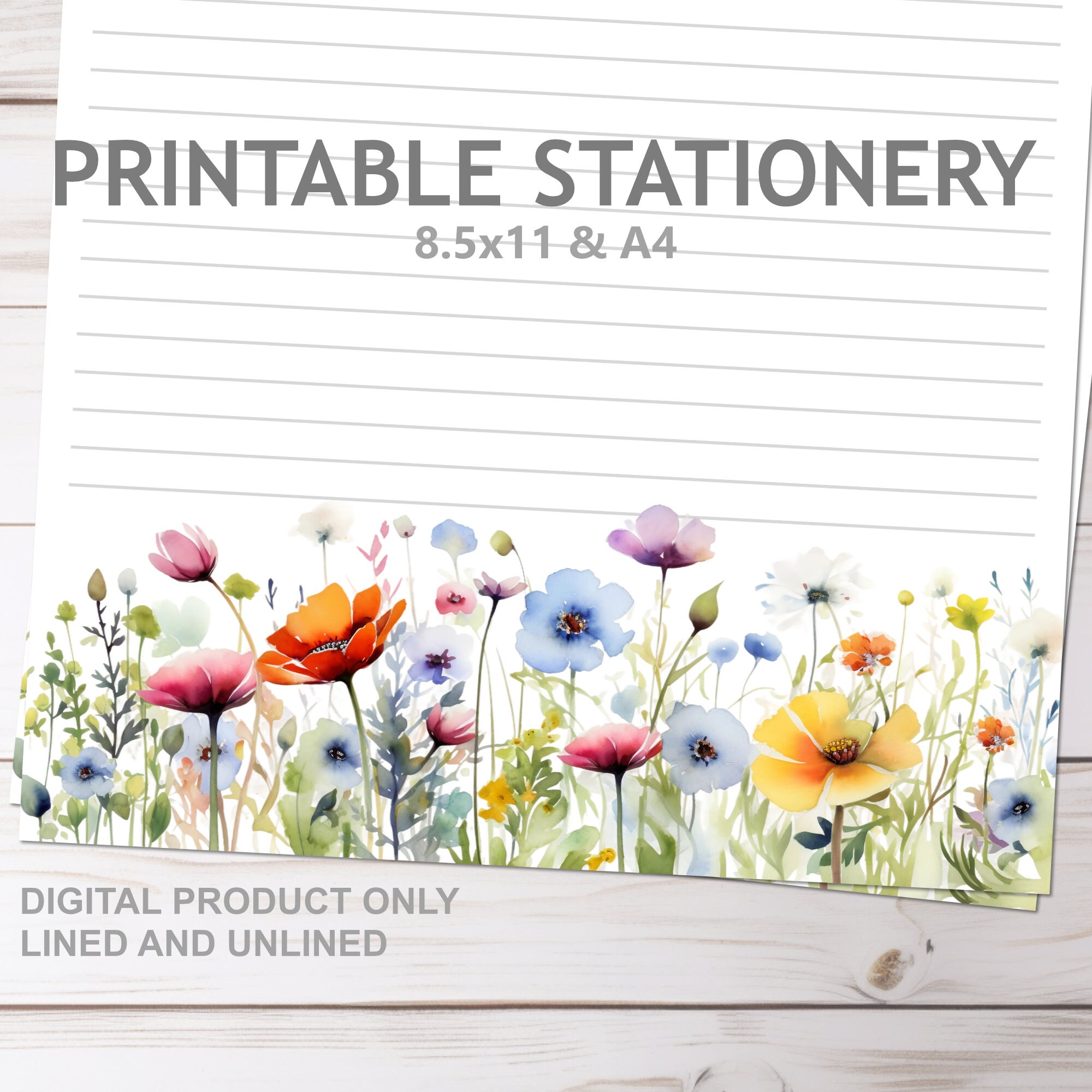 Spring Wildflowers Printable Stationery Lined and Unlined Flowers in A4 ...