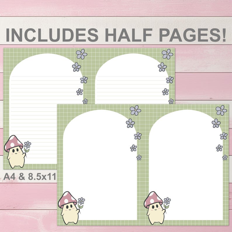 Mushroom Guy Printable Stationery A4 8.5x11 US Letter Size - Kawaii ...