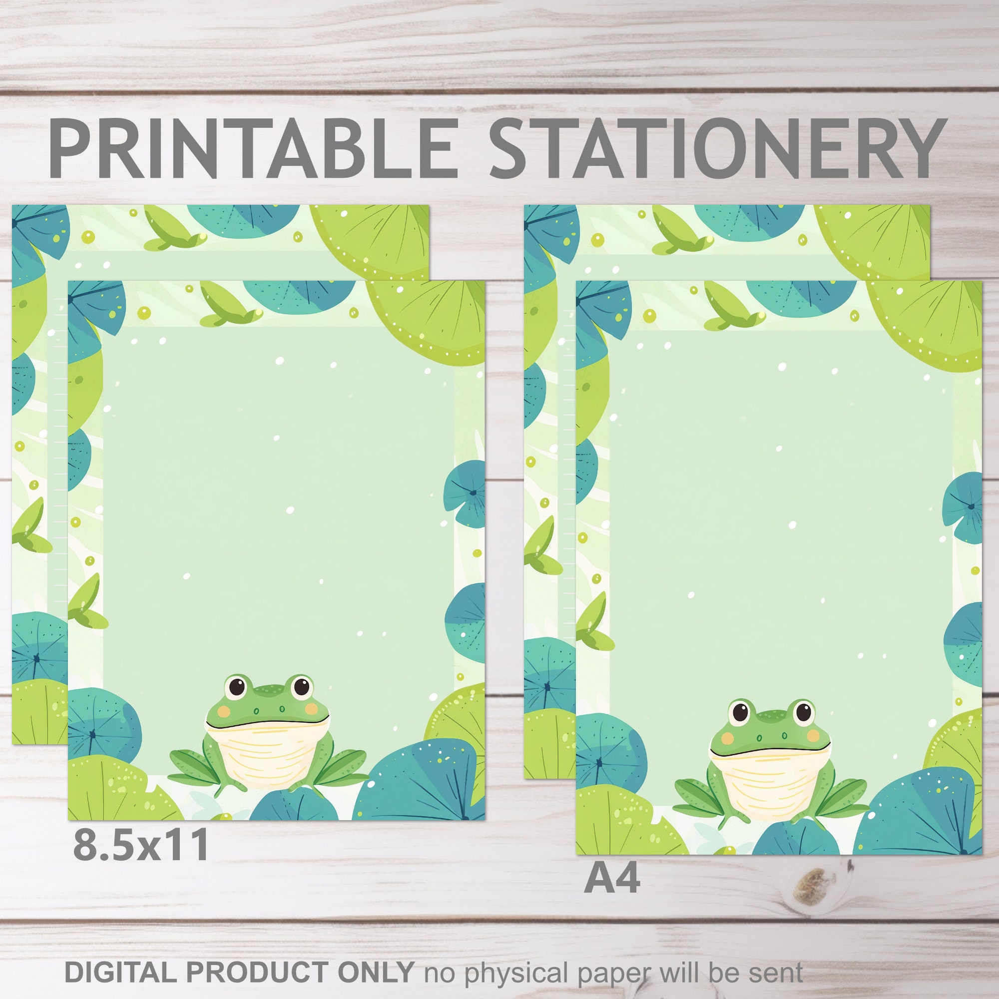 Cute Frogs Printable Kids Pen Pal Stationery Lined and Unlined A4 and 8 ...