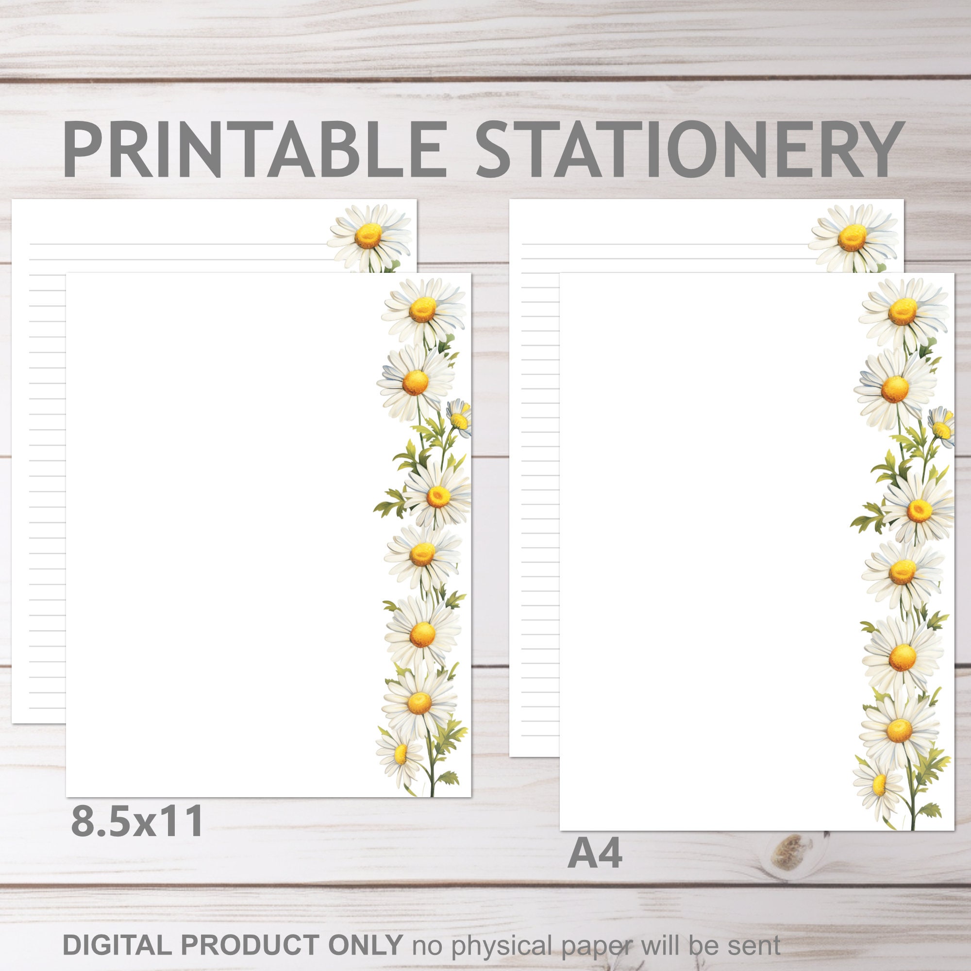 Daisies Spring Flowers Printable Stationery Lined and Unlined A4 and 8 ...
