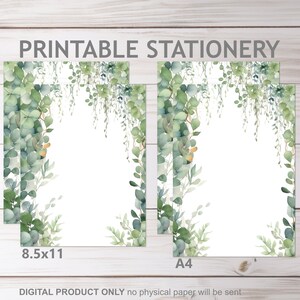 Eucalyptus Leaves and Vines Printable Stationery Set Lined and Unlined ...