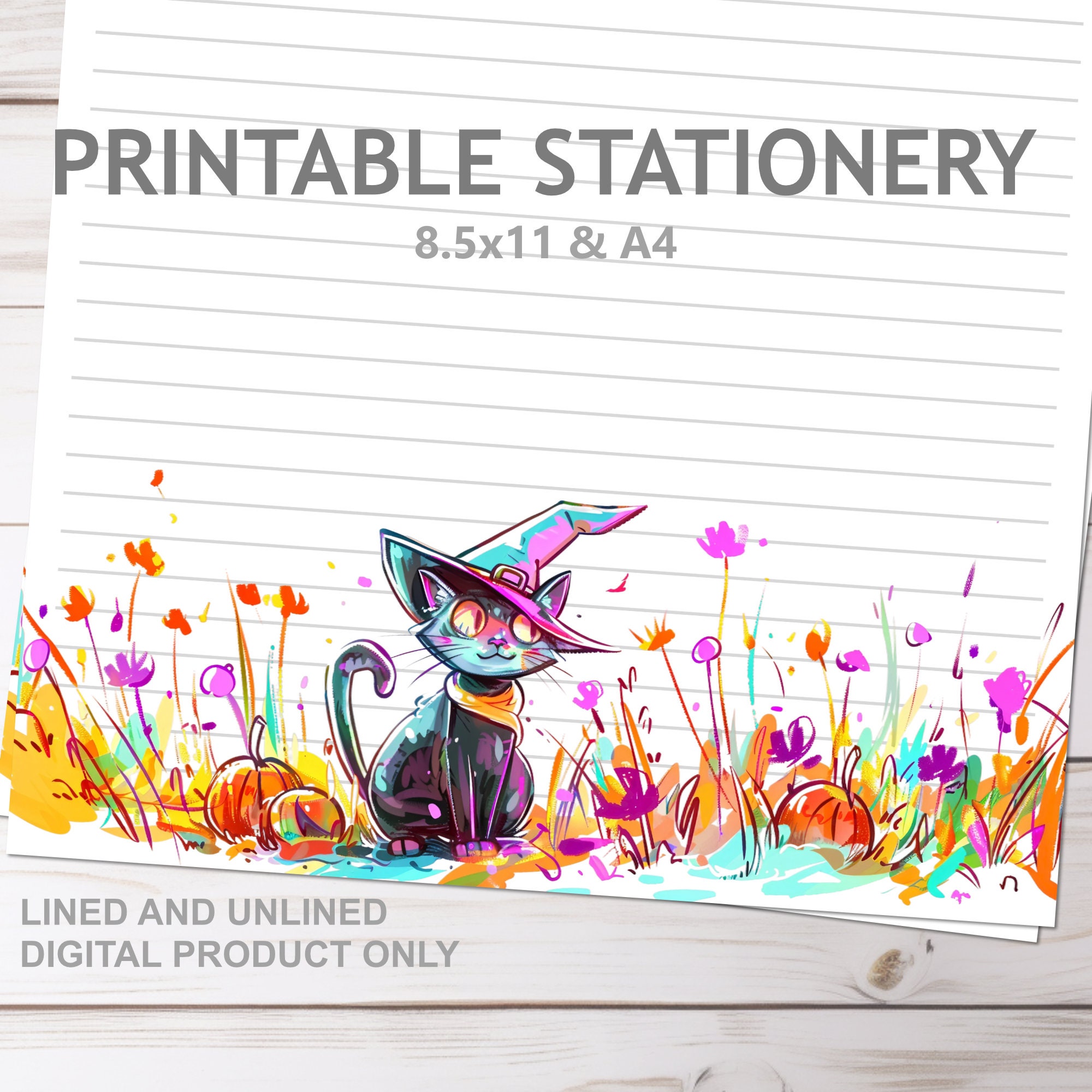 Halloween Cats Printable Stationery in A4 and 8.5x11 US Letter Size ...