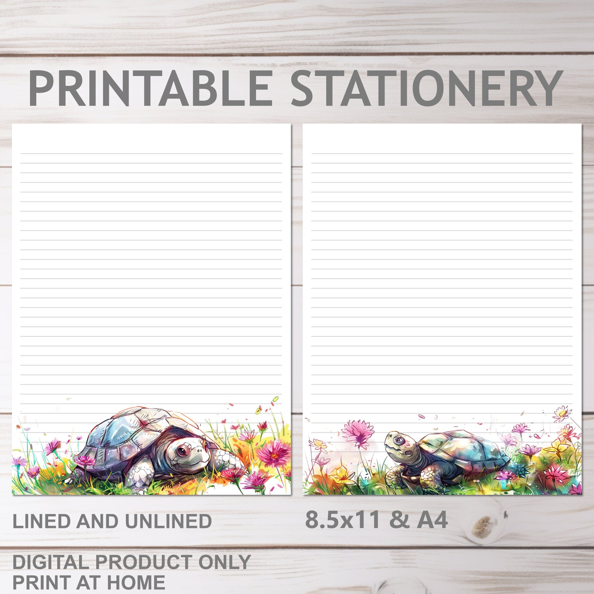 Turtle Printable Stationery in A4 and 8.5x11 US Letter Size Print at ...