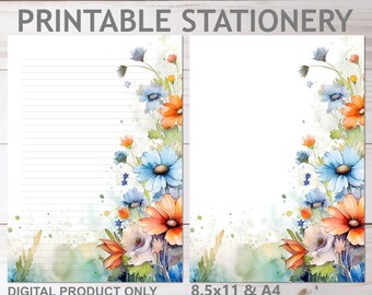 Wildflower Butterfly Spring Flowers Printable Stationery Lined No Lines ...