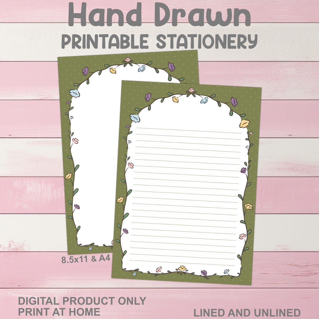 Flower Border Printable Stationery A4 8.5x11 US Letter Size - Cute ...