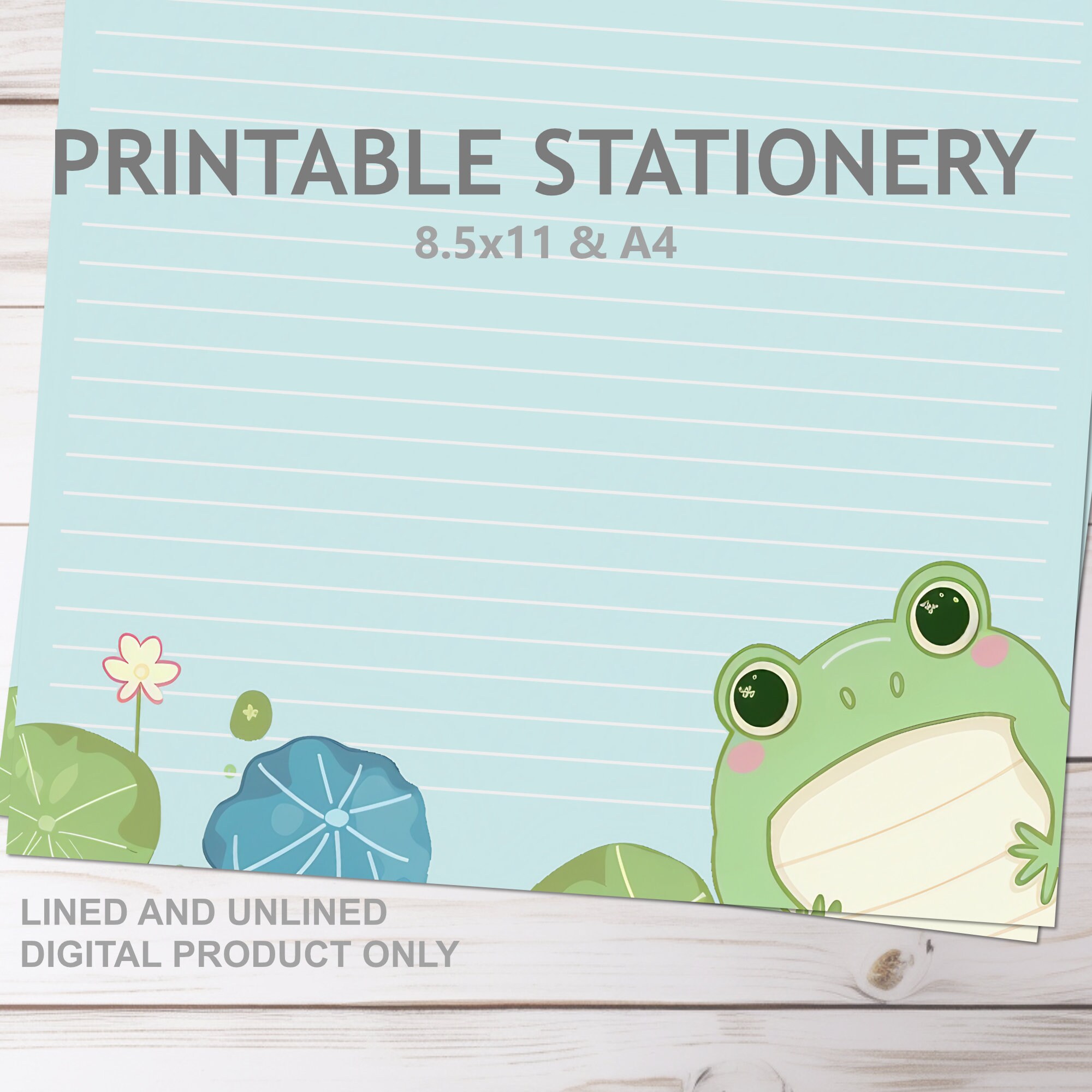 Cute Frogs Printable Kids Pen Pal Stationery Lined and Unlined A4 and 8 ...